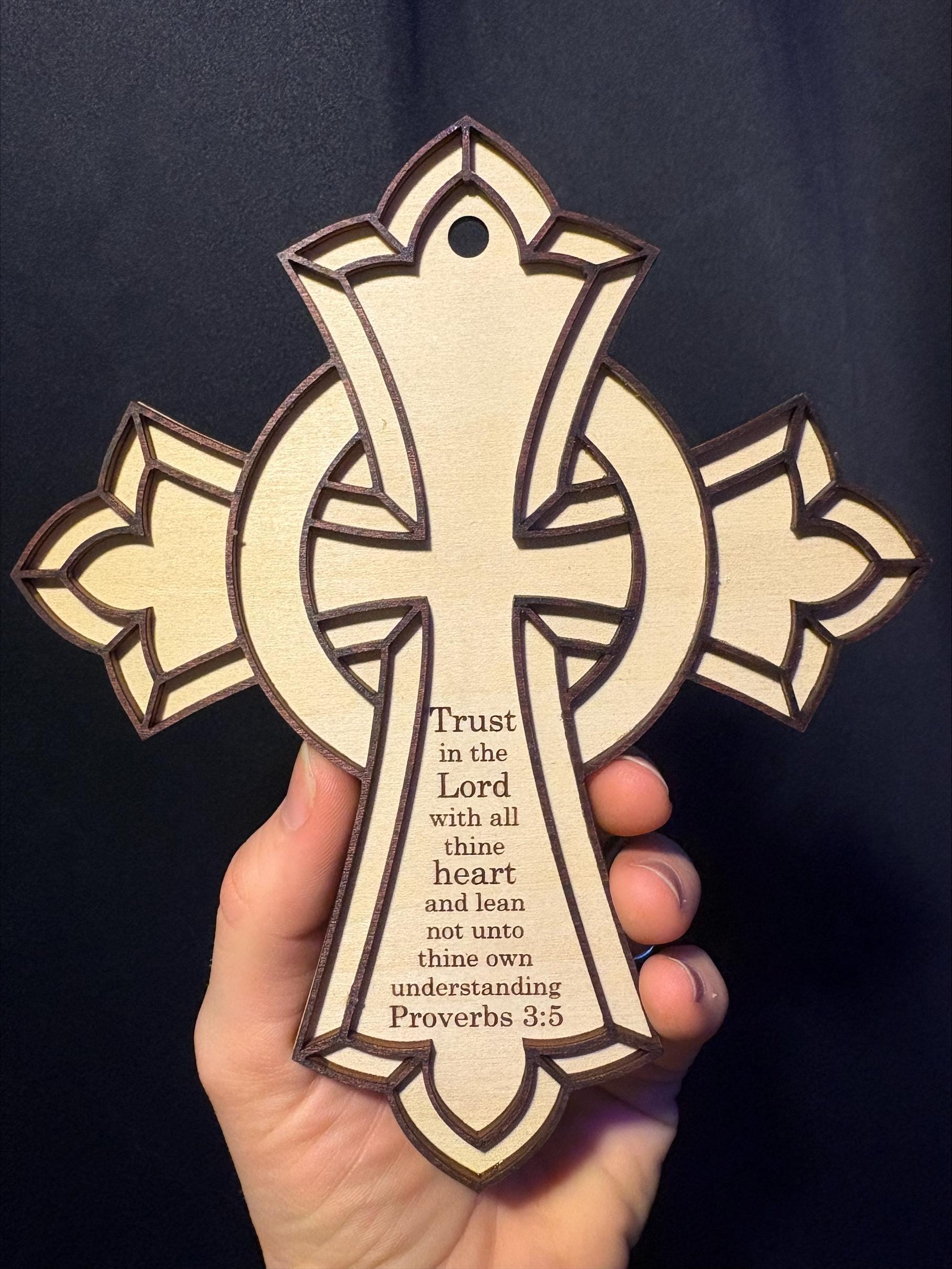 Engraved Bible Verse Wooden Cross – Proverbs 3:5 – Faith Decor ...