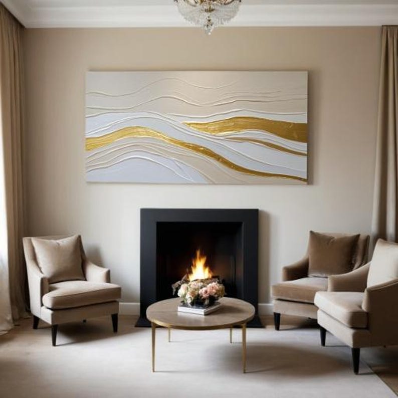 Gold Leaf Wave Painting: Handmade Abstract Coastal Oil Art - Etsy