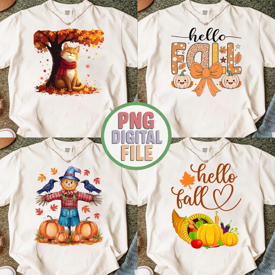 Autumn Hello Fall PNG Bundle, Cat Leaf Thanksgiving, Fall Cornucopia ...