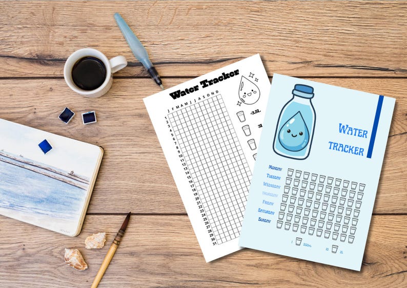 Printable Water Tracker in Pixels, Yearly & Monthly Hydration Tracker ...
