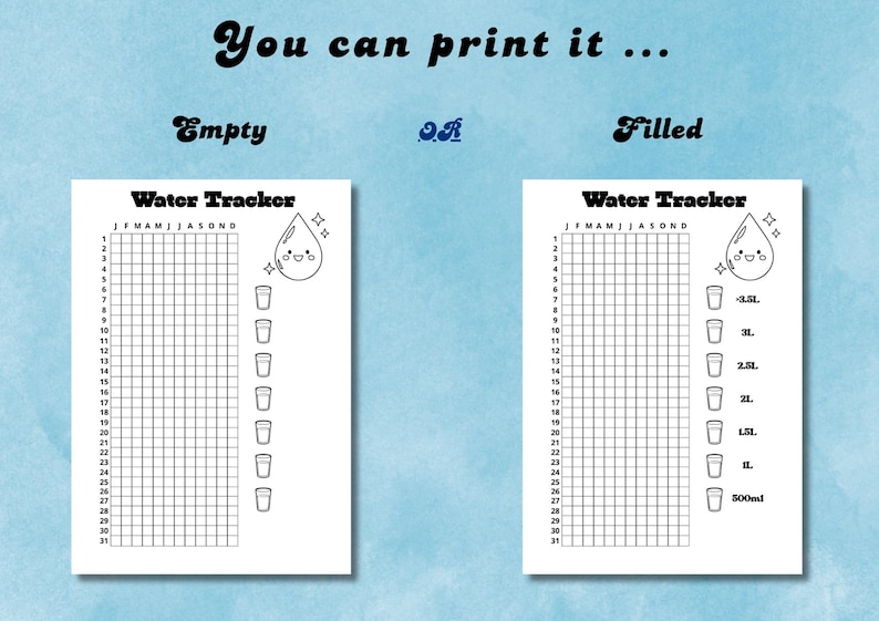 Printable Water Tracker in Pixels, Yearly & Monthly Hydration Tracker ...