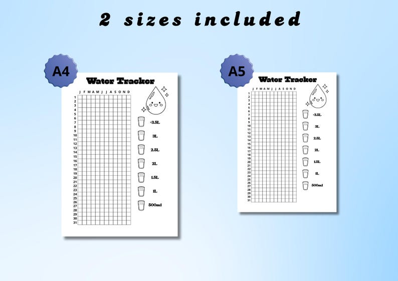 Printable Water Tracker in Pixels, Yearly & Monthly Hydration Tracker ...