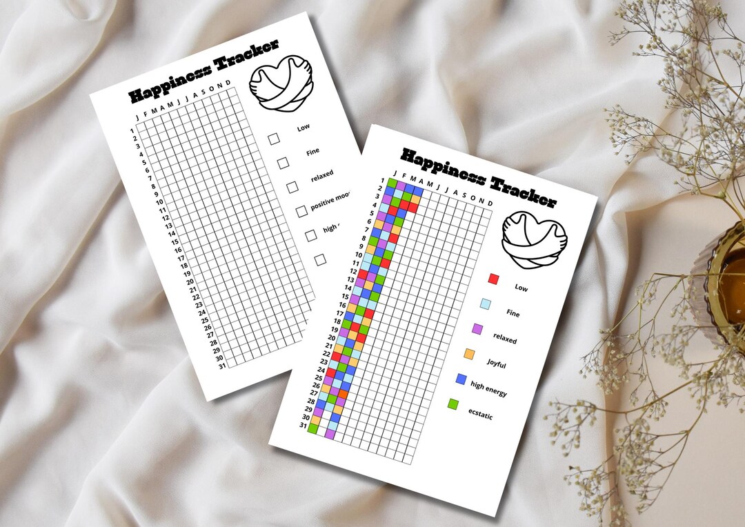 Happiness Tracker in Pixels, Printable Journal Page, Yearly Tracker ...