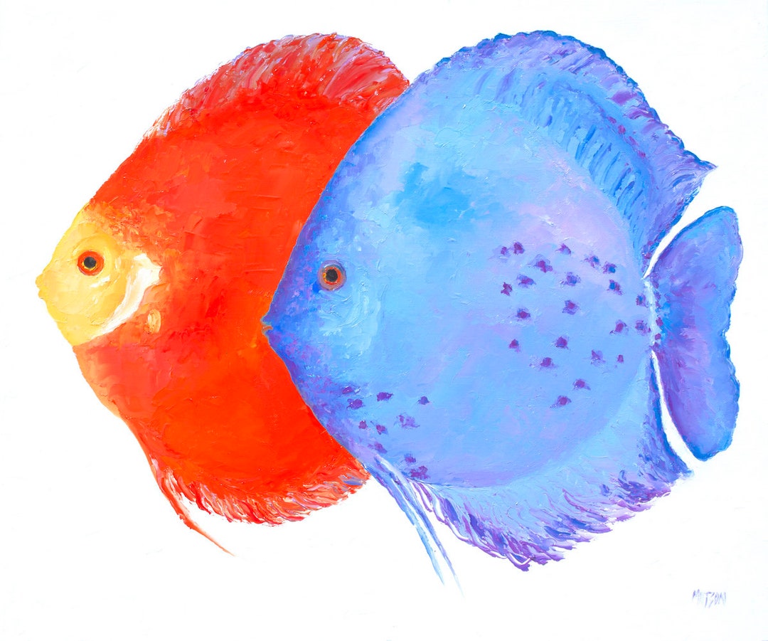 Discus Fish Painting on Canvas Aquarium Fish Art for Coastal - Etsy
