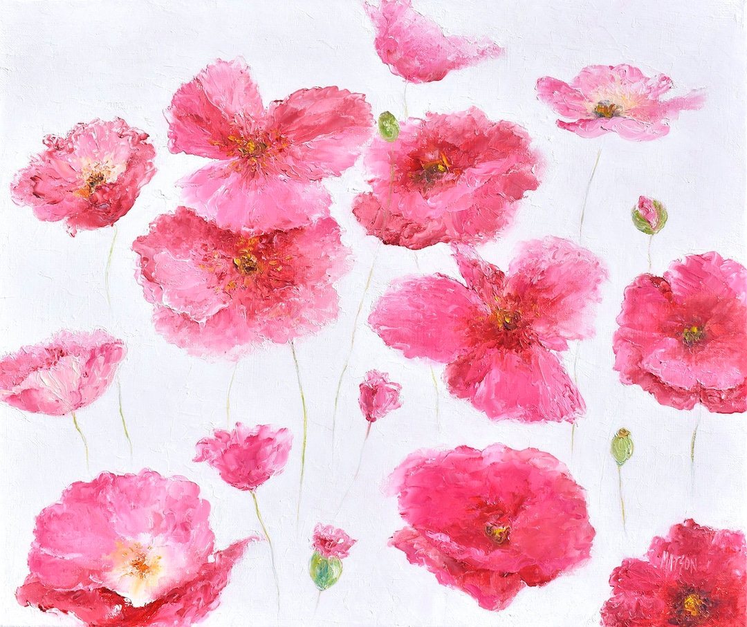 Poppy Painting, Canvas Art, POPPIES, Poppy Art, Flower Painting, Pink ...