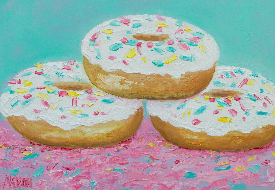 Donut Painting, Kitchen Painting, Cafe Art, Cake Art, Country Cottage ...