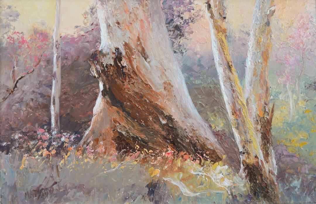 Australian Bush Landscape Oil Painting, Framed, Impressionist Gum Trees ...