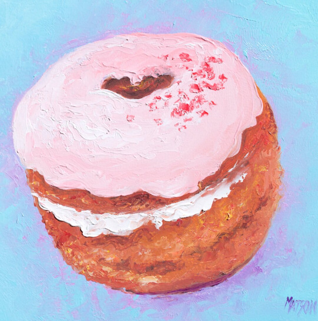 Donut Oil Painting, Framed Cake Art, Kitchen Painting, Patisserie Art, Cafe Art, Cake Painting ...