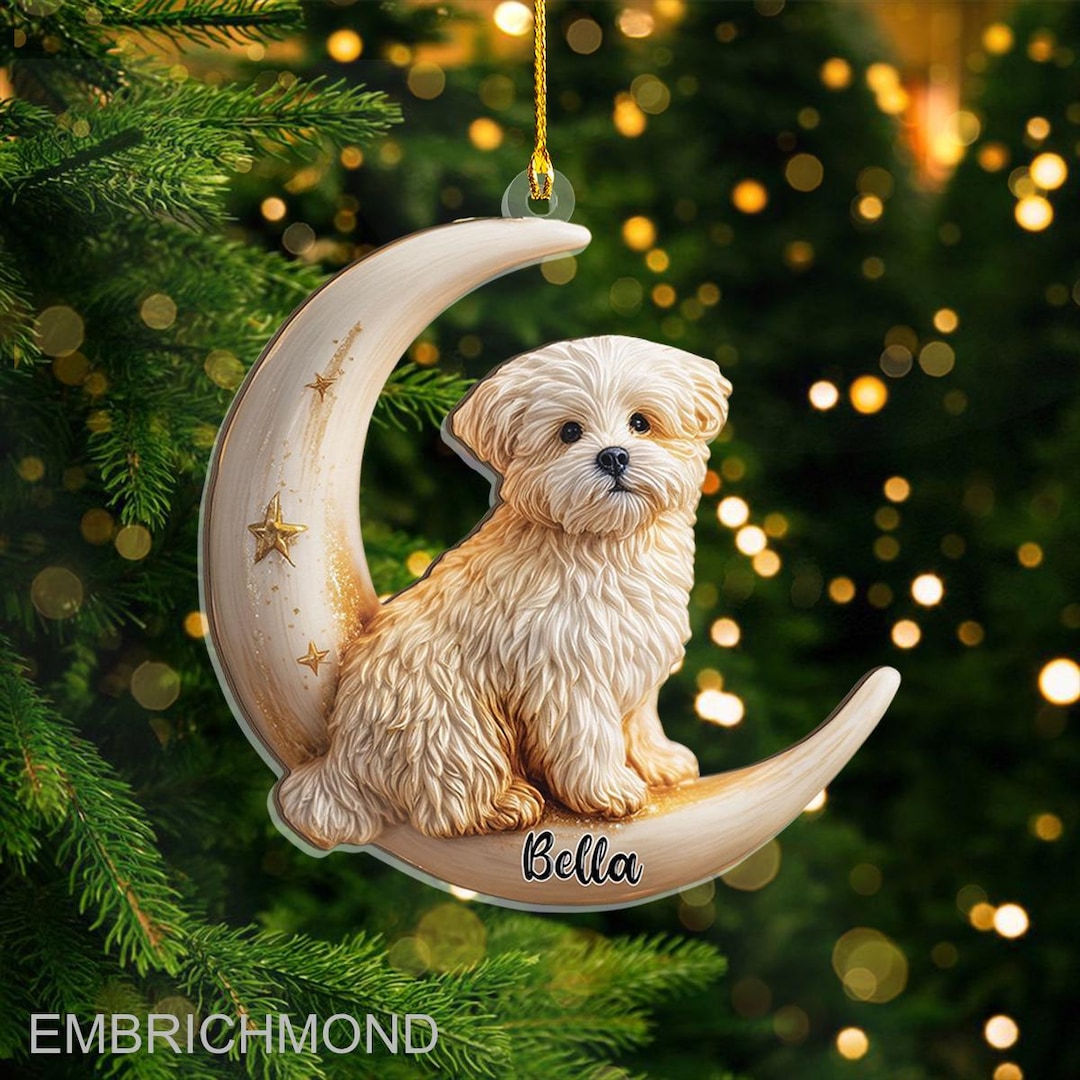 Personalized Maltese Dog Sit on the Moon Ornament, Moon Dog Xmas ...