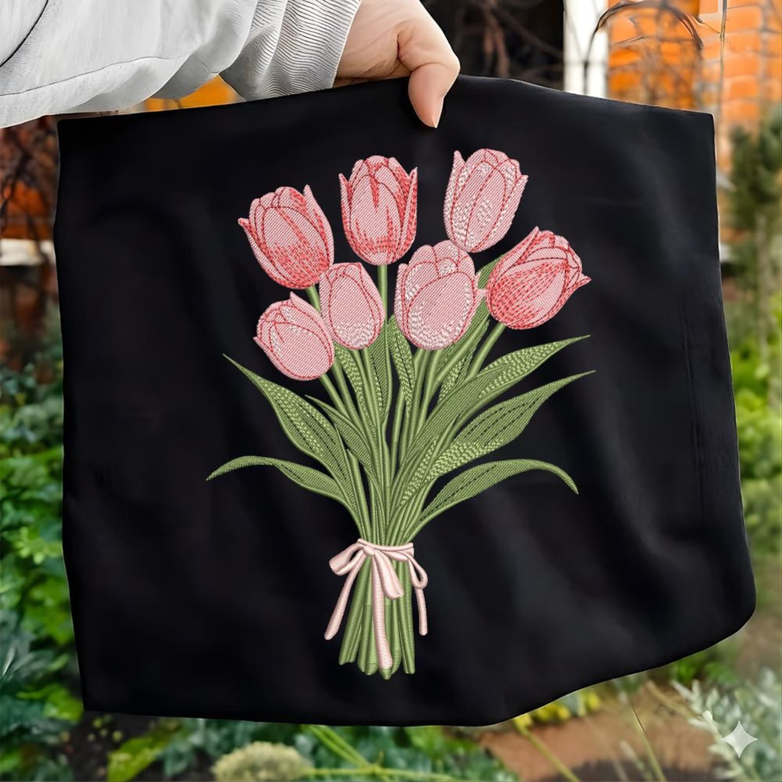 Pink Tulip Bouquet Embroidery Design, Vintage Floral Tulips Machine ...