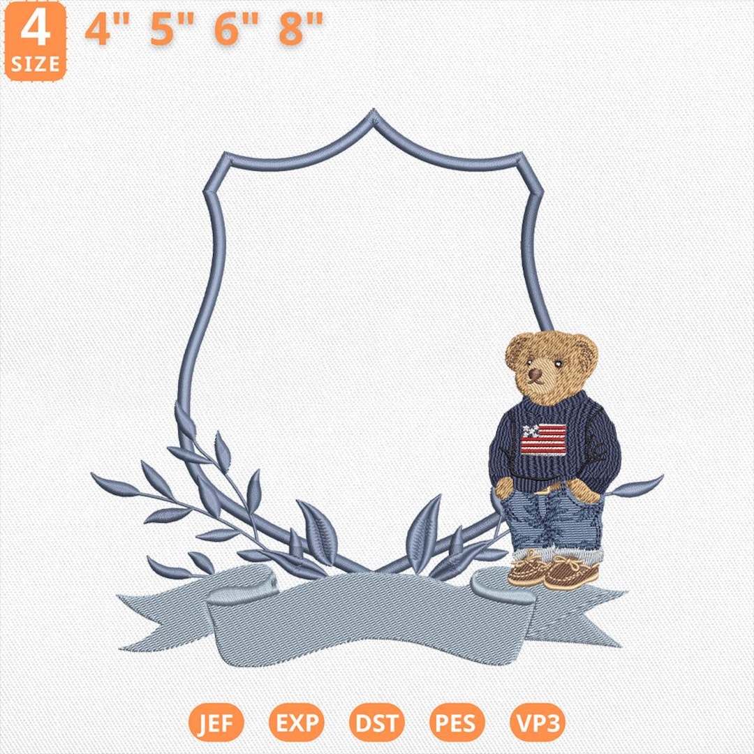 Teddy Bear Monogram Frame Embroidery Design, Teddy Bear Wreath Crest ...