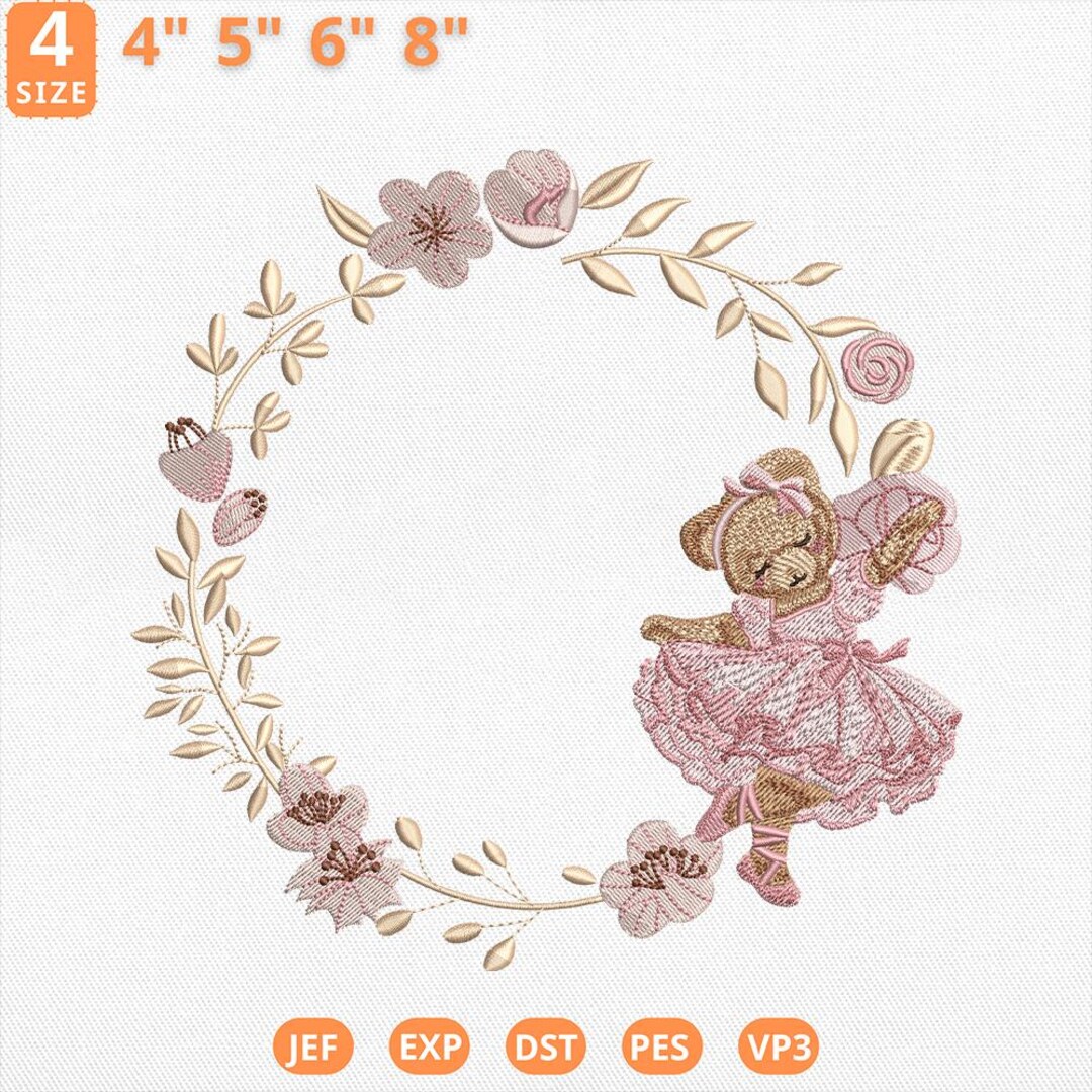 Teddy Bear Monogram Frame Embroidery Design, Teddy Bear Wreath Crest ...