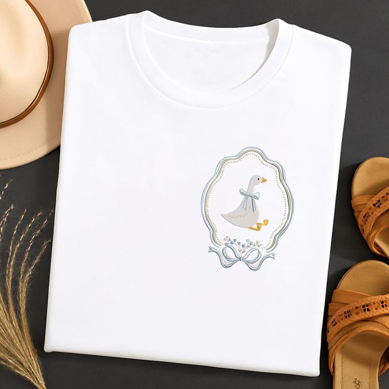 Goose Frame Embroidery Design, Goose Wreath Crest Embroidery, Cute Baby ...