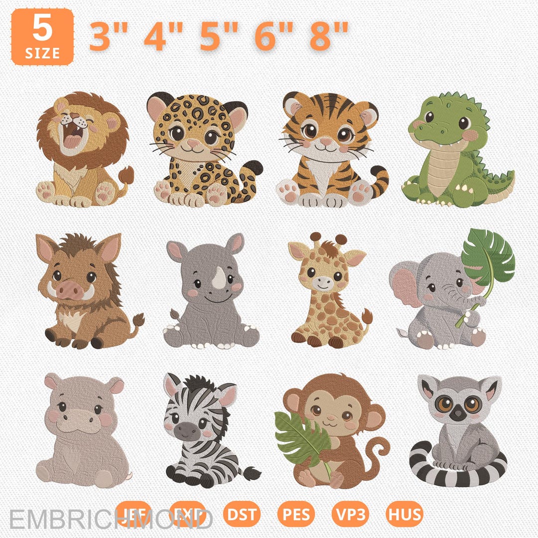 Cute Safari Baby Animal Embroidery Bundle, Jungle Zoo Animals Nursery ...