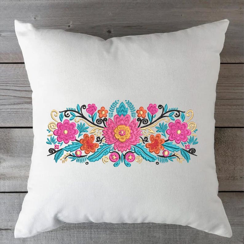 Folk Floral Border Embroidery Design, Boho Flower Strip Machine File ...
