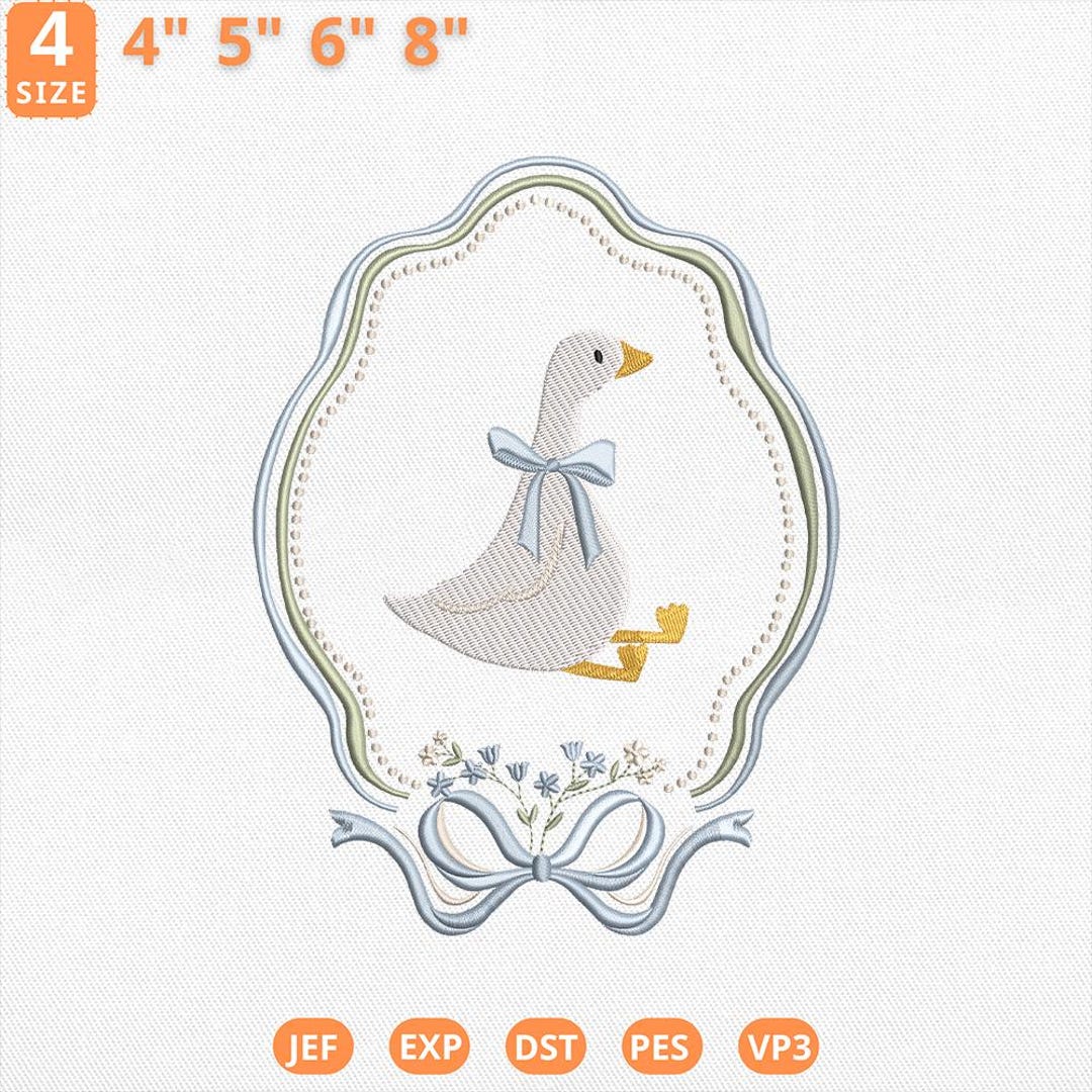 Goose Frame Embroidery Design, Goose Wreath Crest Embroidery, Cute Baby ...