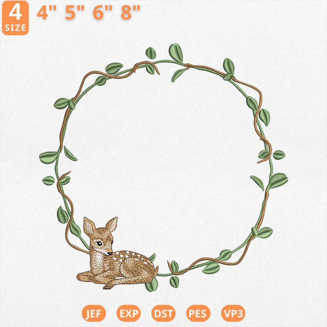 Deer Monogram Frame Embroidery Design, Dear Wreath Crest Machine File ...