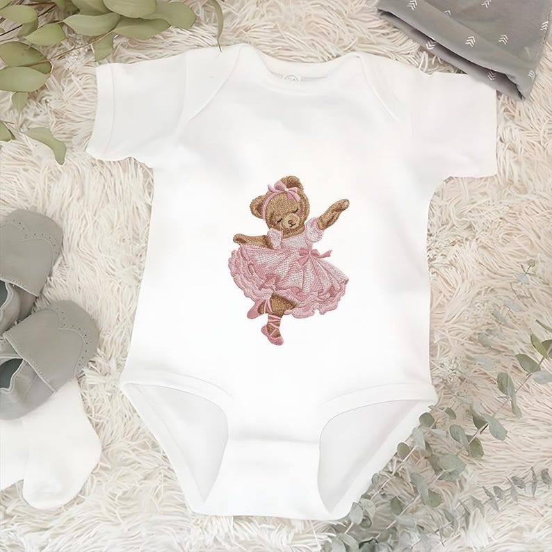 Ballet Teddy Bear Embroidery Design, Cute Dancing Bear in Pink Dress ...