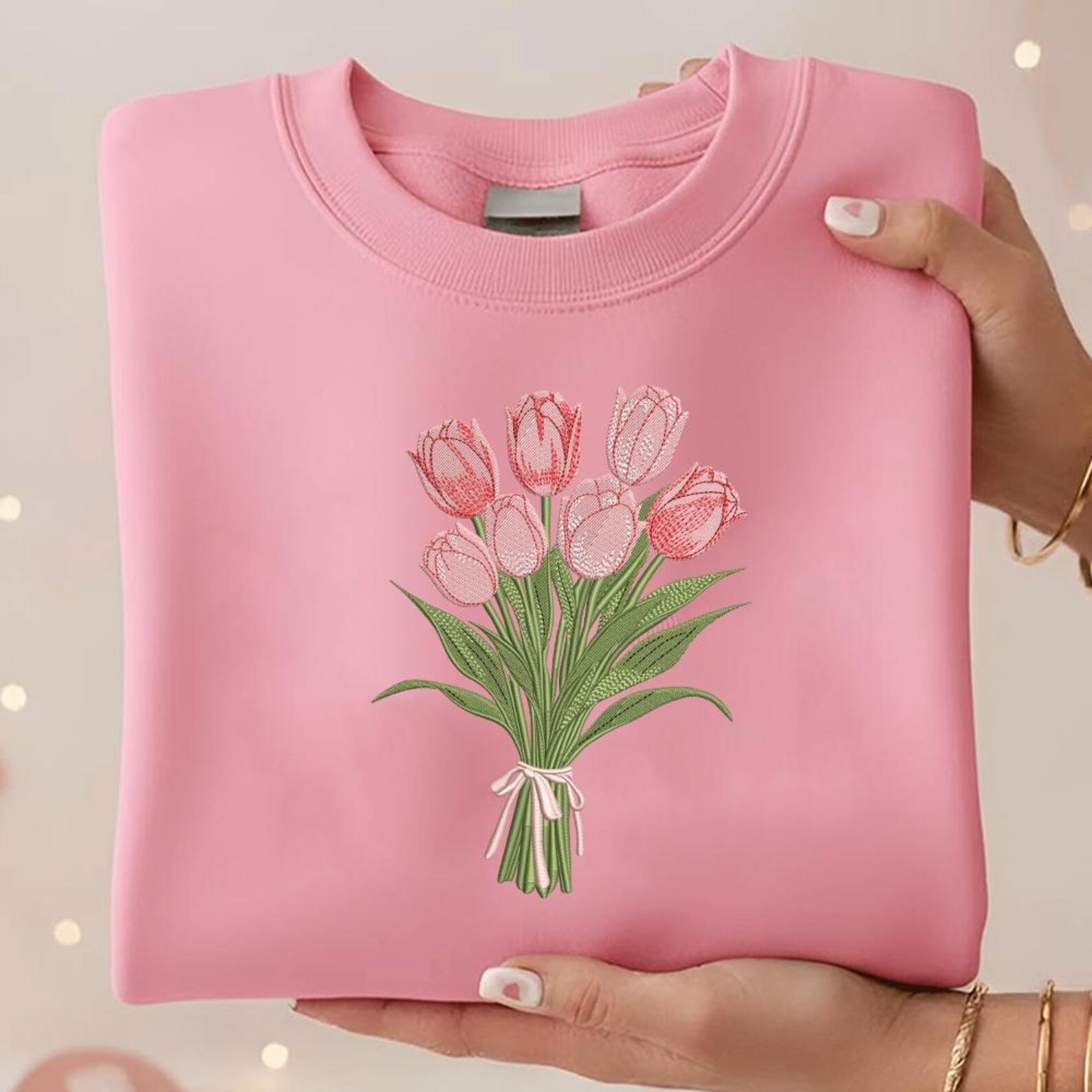Pink Tulip Bouquet Embroidery Design, Vintage Floral Tulips Machine ...