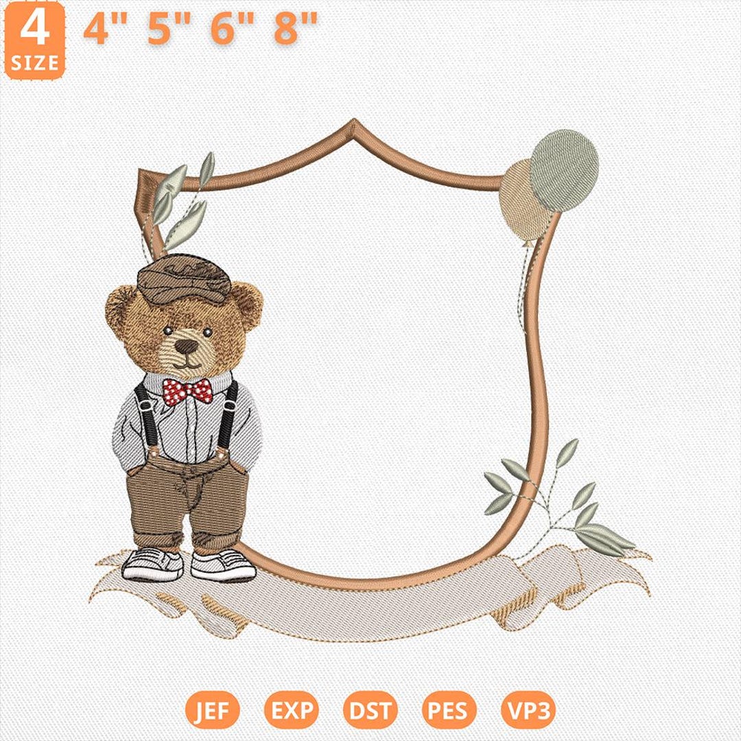 Teddy Bear Monogram Frame Embroidery Design, Teddy Bear Wreath Crest ...