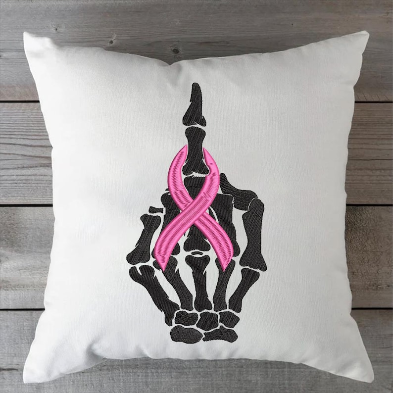 Skeleton Middle Finger Embroidery Design, Breast Cancer Awareness ...