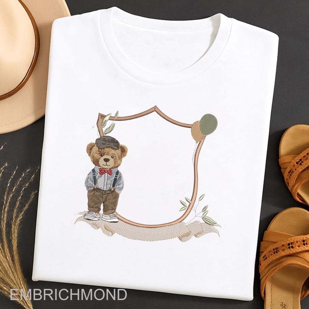 Teddy Bear Monogram Frame Embroidery Design, Teddy Bear Wreath Crest ...