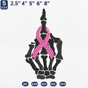 Skeleton Middle Finger Embroidery Design, Breast Cancer Awareness ...