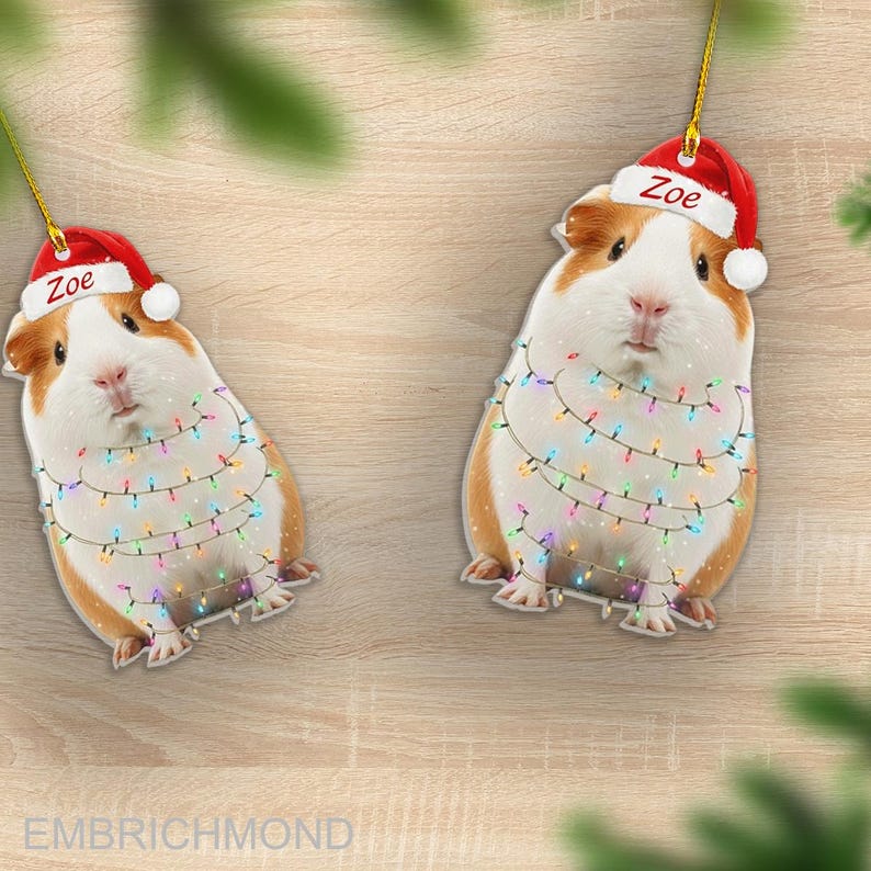 Custom Name Guinea Pig With Santa Hat Ornament, Personalized Guinea Pig ...