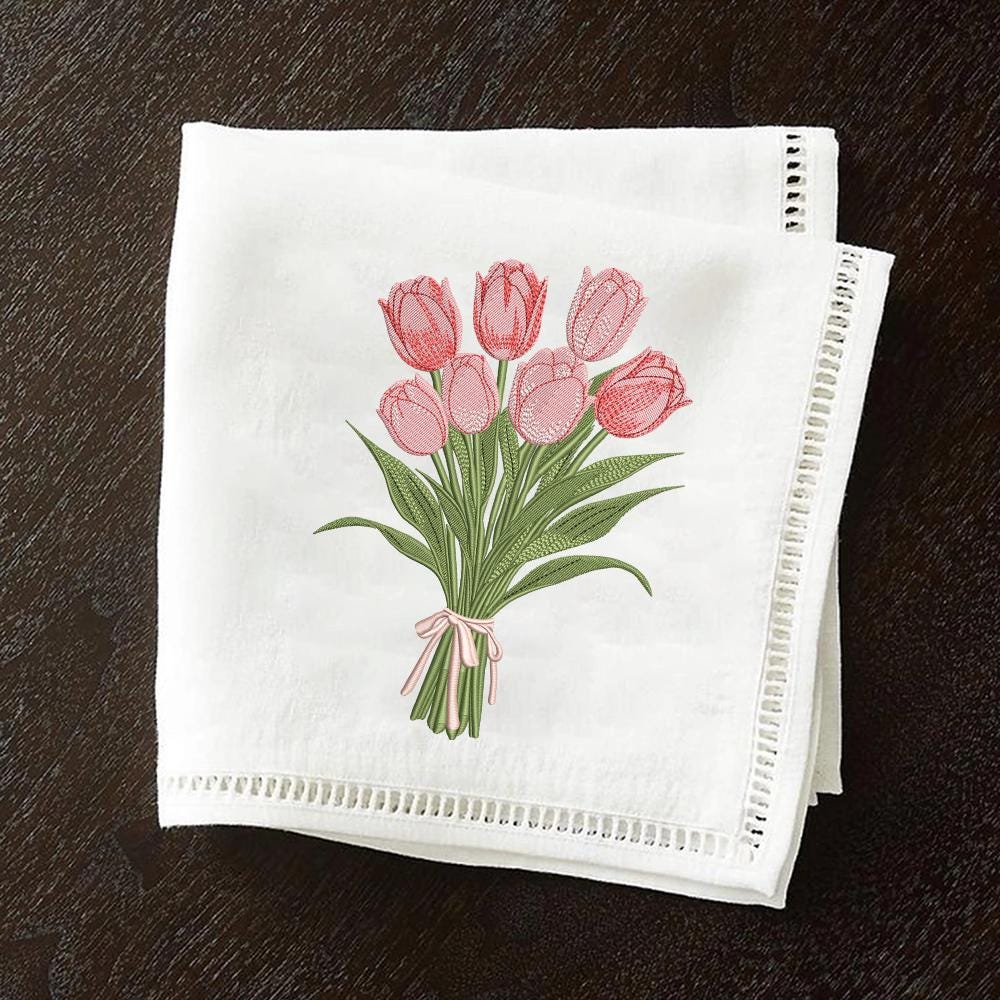 Pink Tulip Bouquet Embroidery Design, Vintage Floral Tulips Machine ...