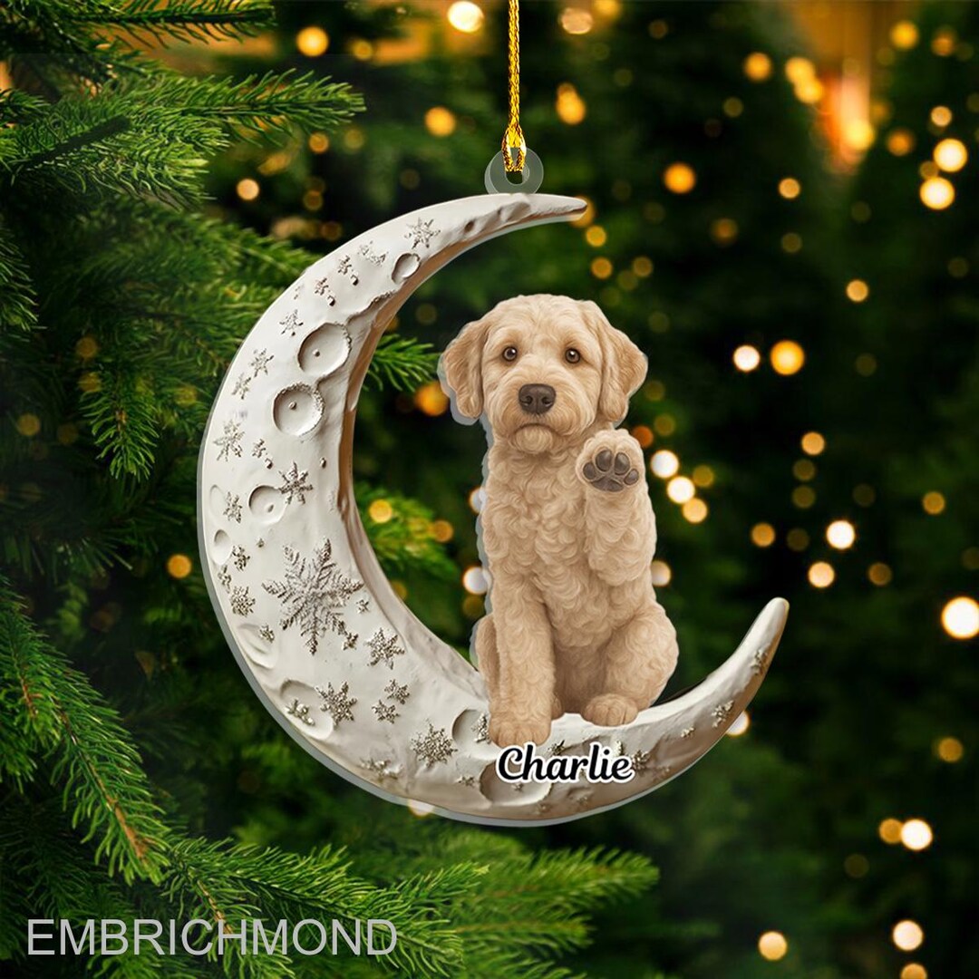 Personalized Doodle Dog Sit on the Moon Ornament, 2D Flat Ornament ...