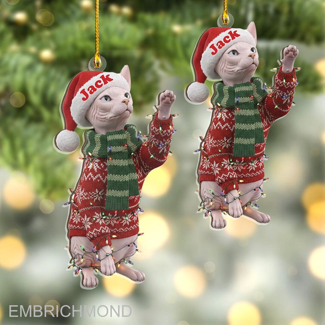Personalized Sphynx Cat Christmas Ornament, Custom Name Hairless Cat in ...