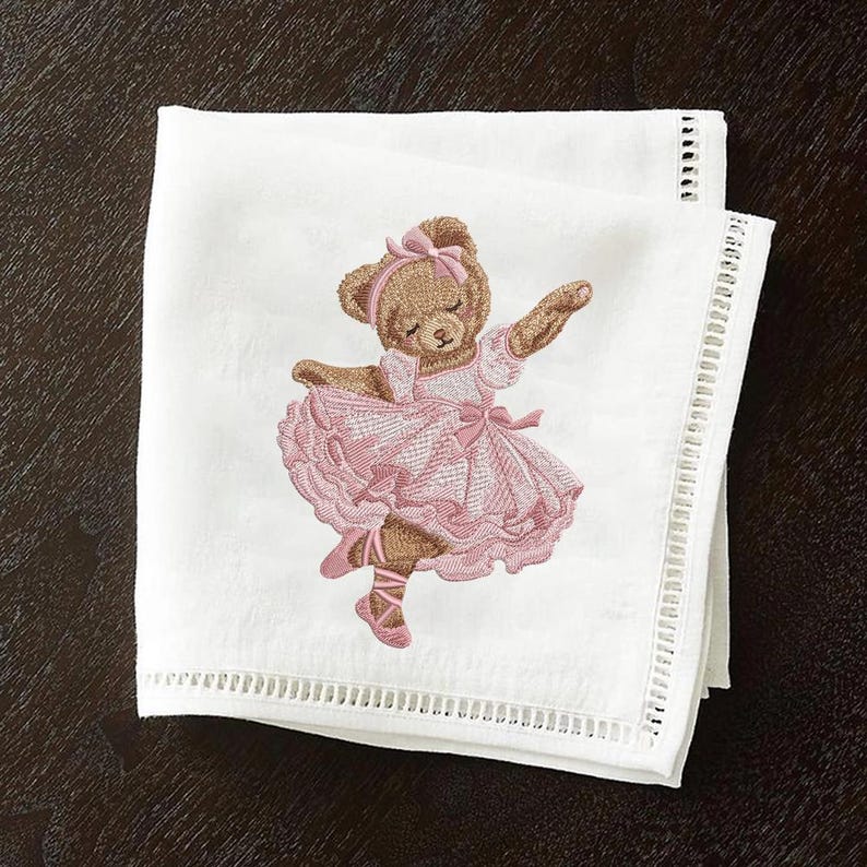 Ballet Teddy Bear Embroidery Design, Cute Dancing Bear in Pink Dress ...
