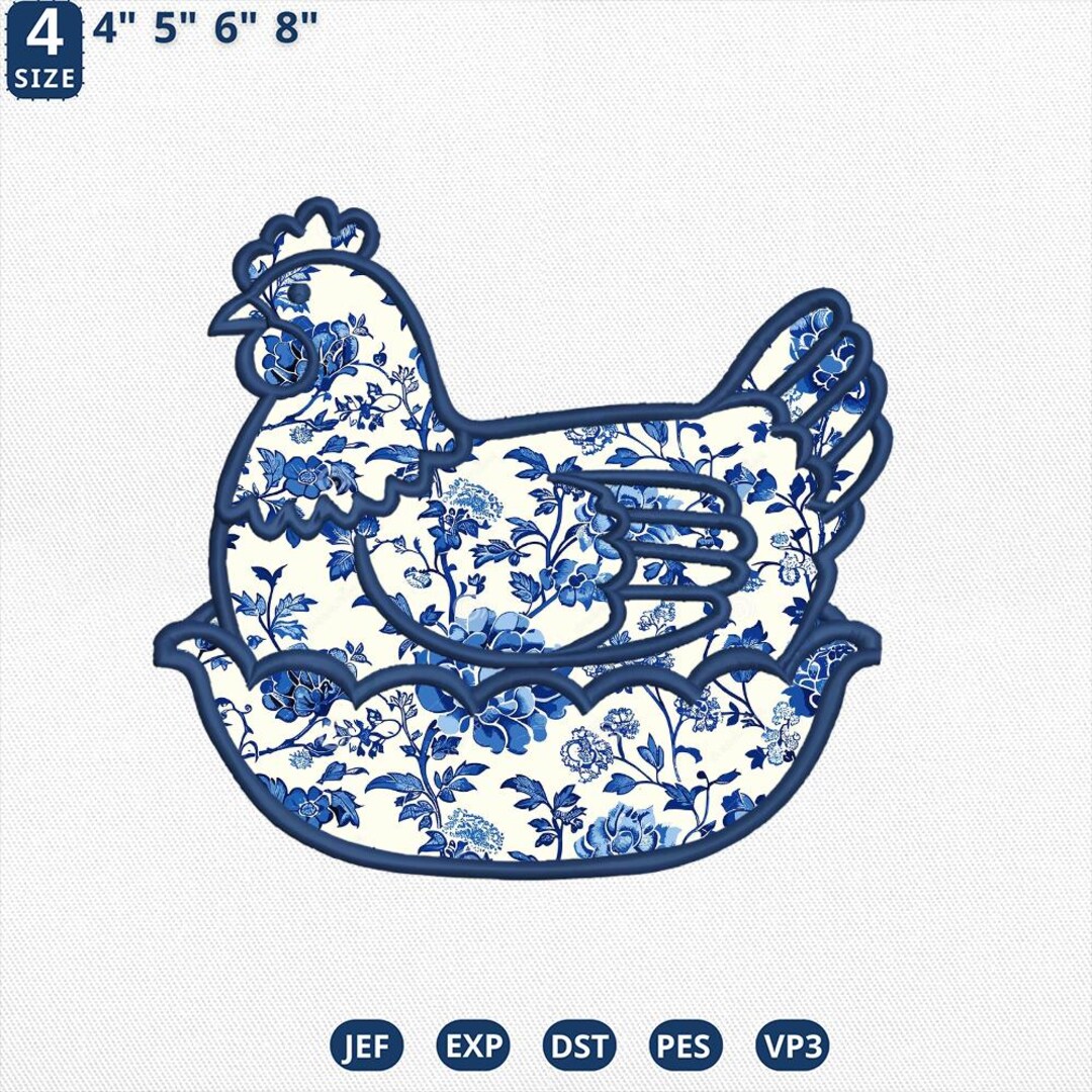 Chinoiserie Hen on Nest Appliqué Embroidery File, Applique Farmhouse ...