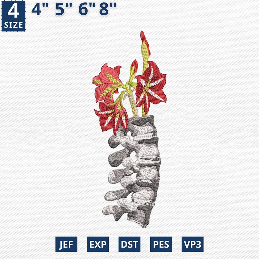 Spine Flowers Embroidery Design, Human Spine With Flower Embroidery ...