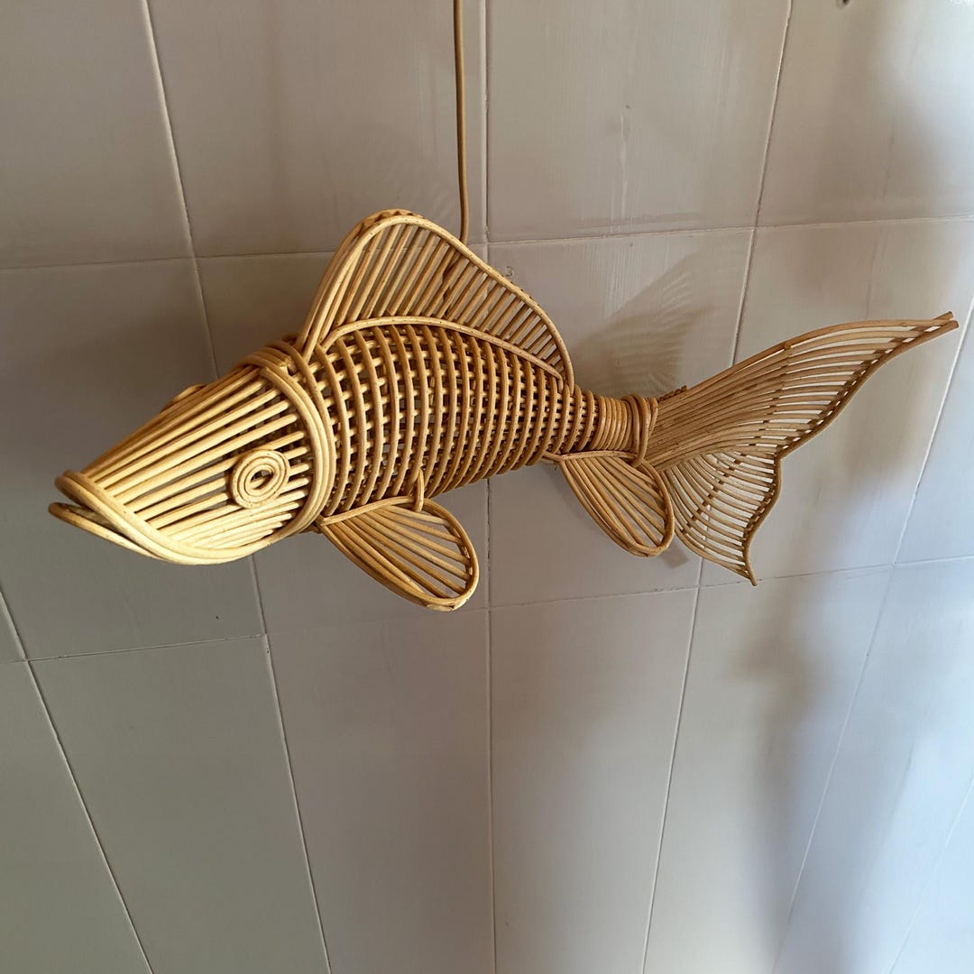 Rattan Pendant Light Extra Large Fish Chandelier Lighting Woven Fish ...