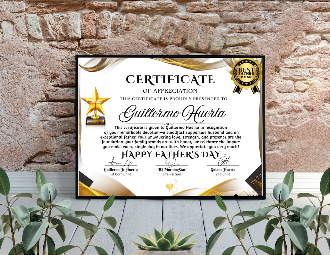 Personalized Father's Day Certificate of Appreciation I Honoring a ...