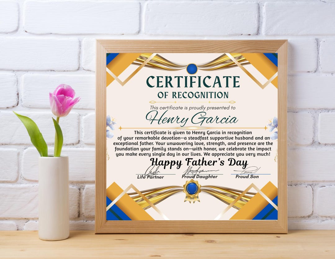 Recognition Certificate of Appreciation for Father's Day - Etsy