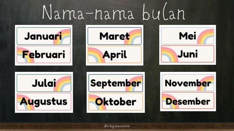 Nama-nama Bulan Whiteboard Flashcards - Bahasa Indonesia - Etsy