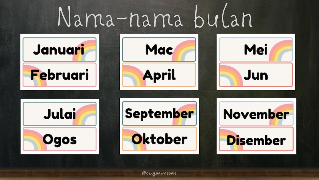 Nama-nama Bulan Whiteboard Flashcards (bahasa Melayu) (malay) - Etsy