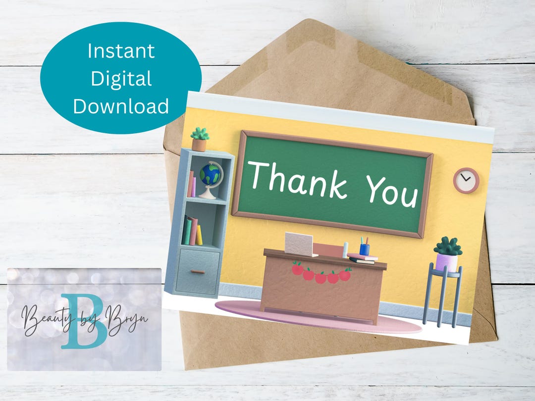Printable Classroom Thank You Card - for Teachers, Professors, Teaching ...