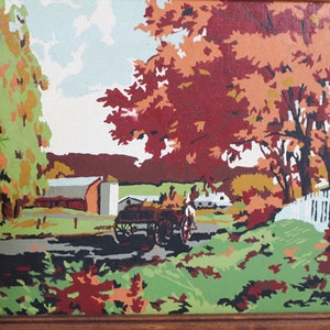 16" X 12 Paint by Number Farm With Horse Cart, Framed Acrylic Painting ...