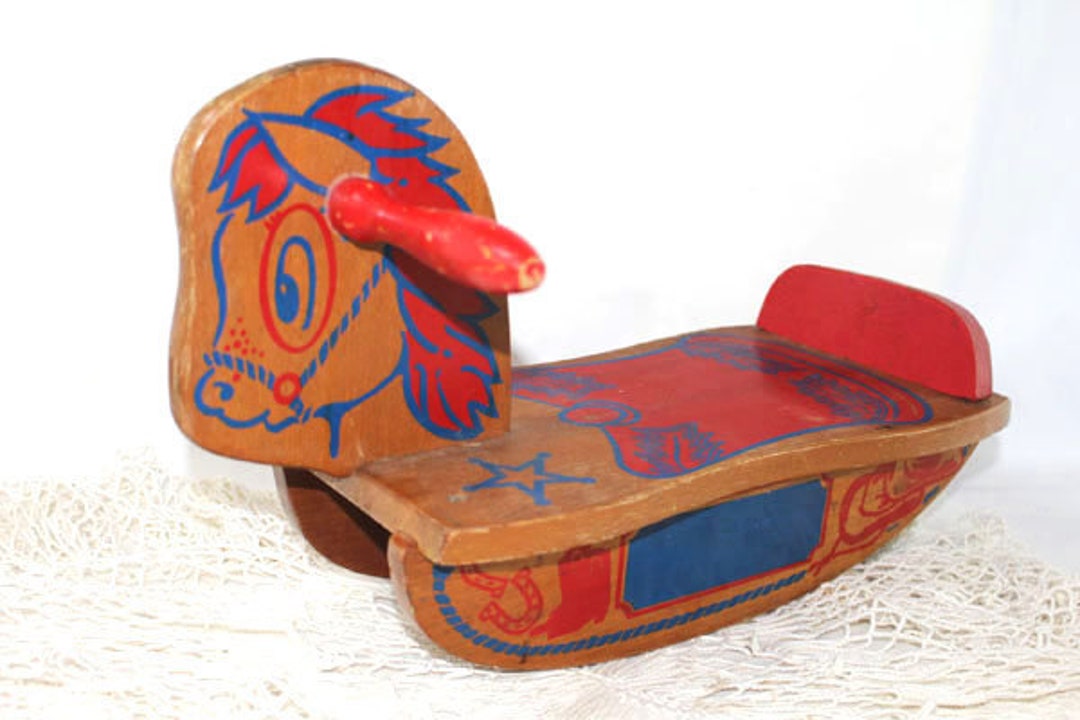 Wood Rocking Horse, Vintage Cowboy Rocking Horse, Photo Prop, Baby's ...