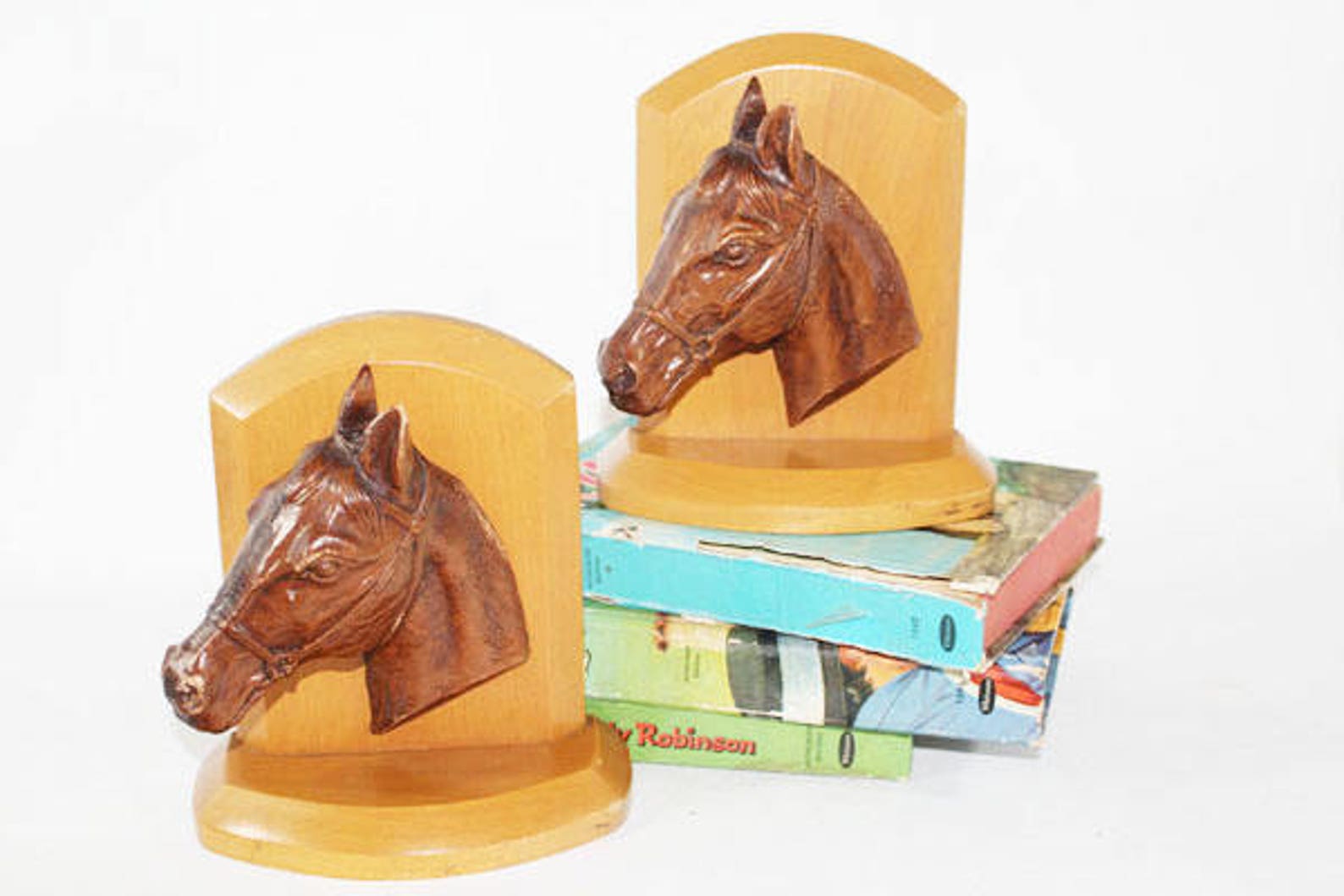 Bookends Equestrian Horse Bookends Wood Horse Bookends - Etsy