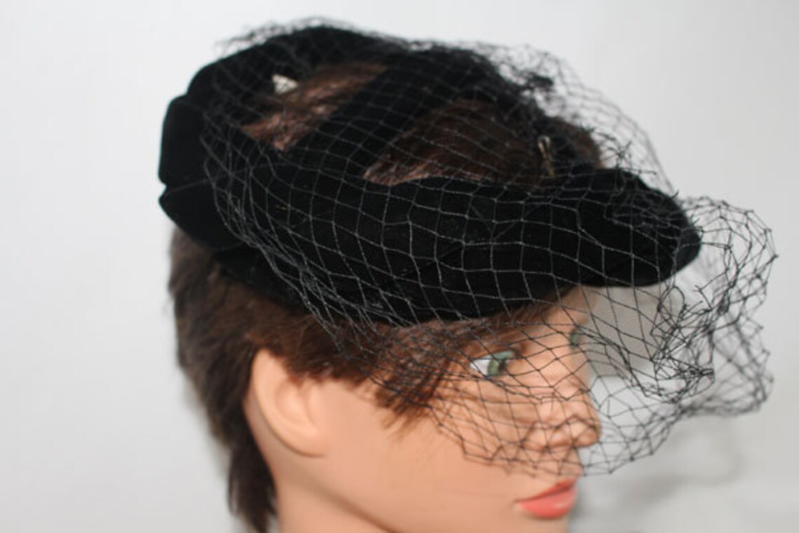 Vintage Black Hat With Black Netting Vintage Hat - Etsy