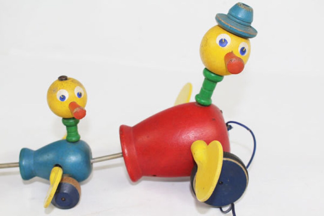 Vintage 1950's Family Duck Pull Toy, Vintage Wood Pull Toy, Vintage ...