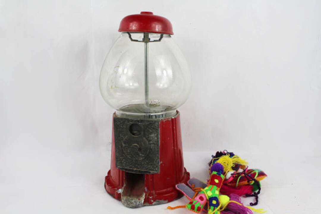 Red Metal and Glass Gumball Machine - Etsy