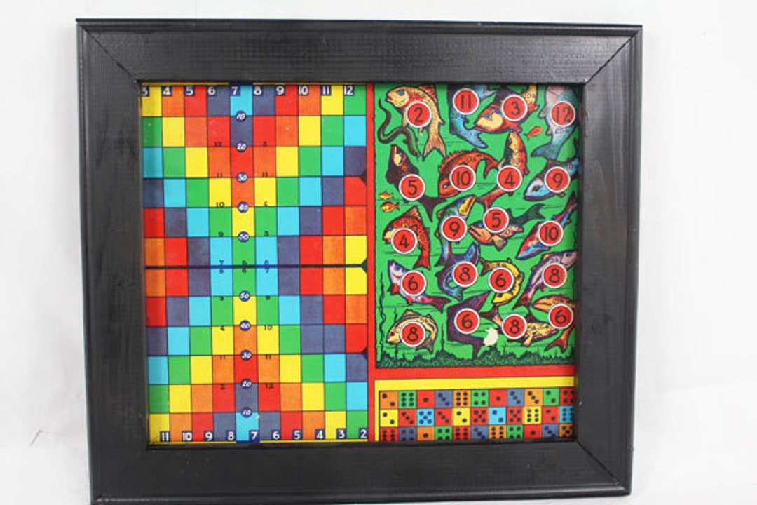Vintage Game Board Wall Hanging With Fish, Bright Squares, Vintage - Etsy