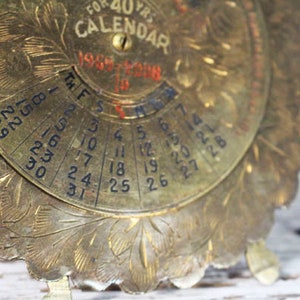 Brass Calendar, 40 Year Calendar, Vintage Round Brass Desk Calendar ...
