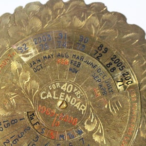 Brass Calendar, 40 Year Calendar, Vintage Round Brass Desk Calendar ...