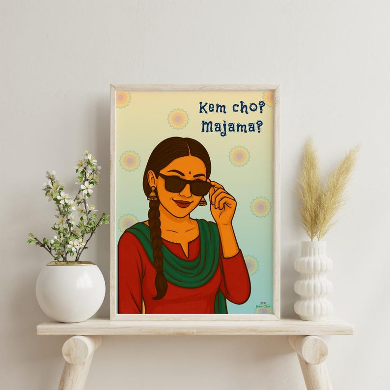 Kem Cho Majama Wall Art - Gujarati Girl Printable Poster, Desi Quote ...